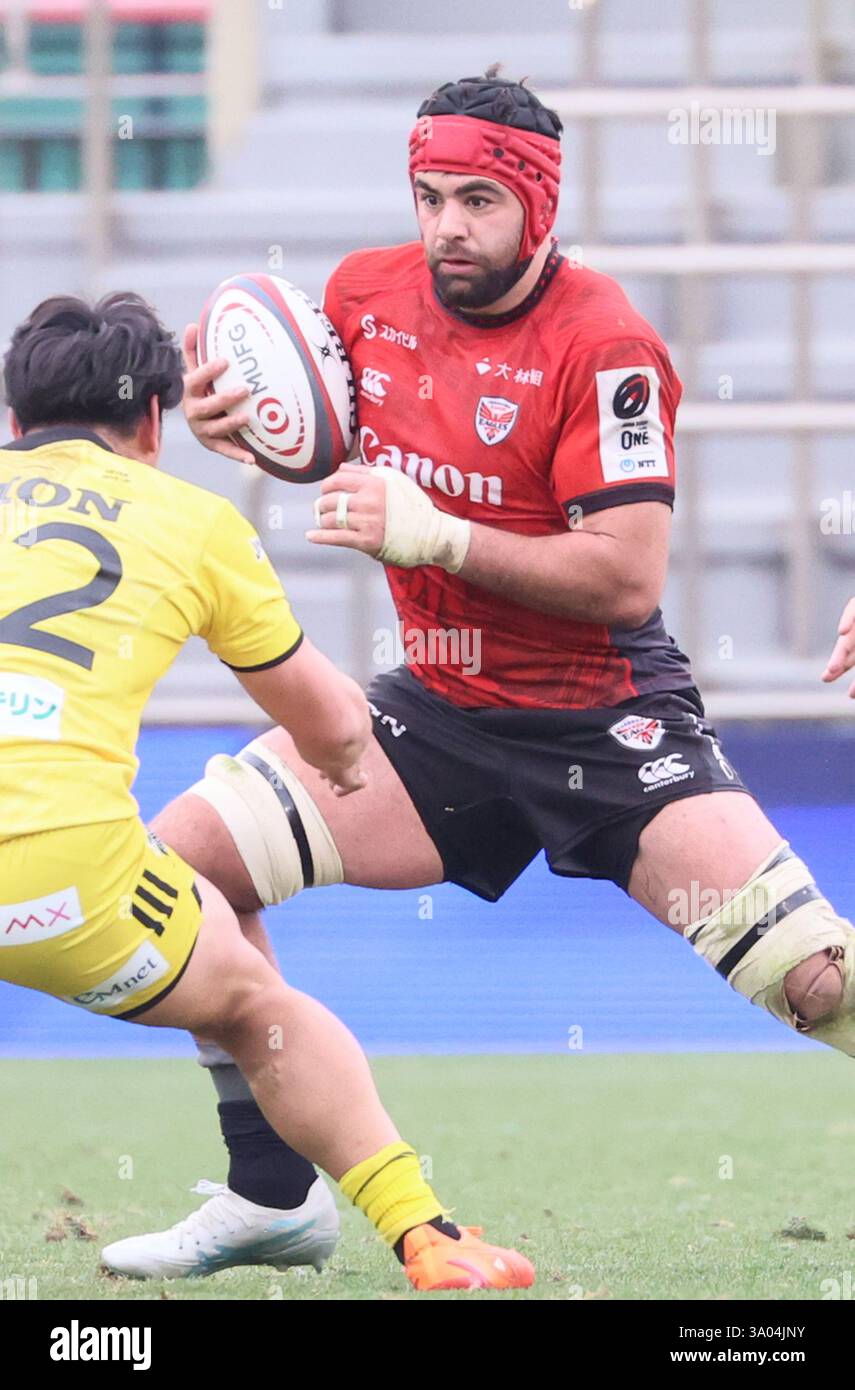 Tokyo, Japan. 2nd Mar, 2025. Yokohama Canon Eagles flanker Billy Harmon ...