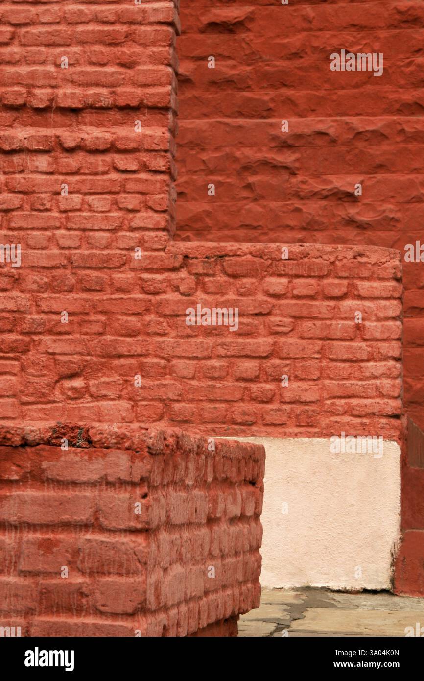 Abstract, Brick walls painted red and various square shapes Stock Photo ...