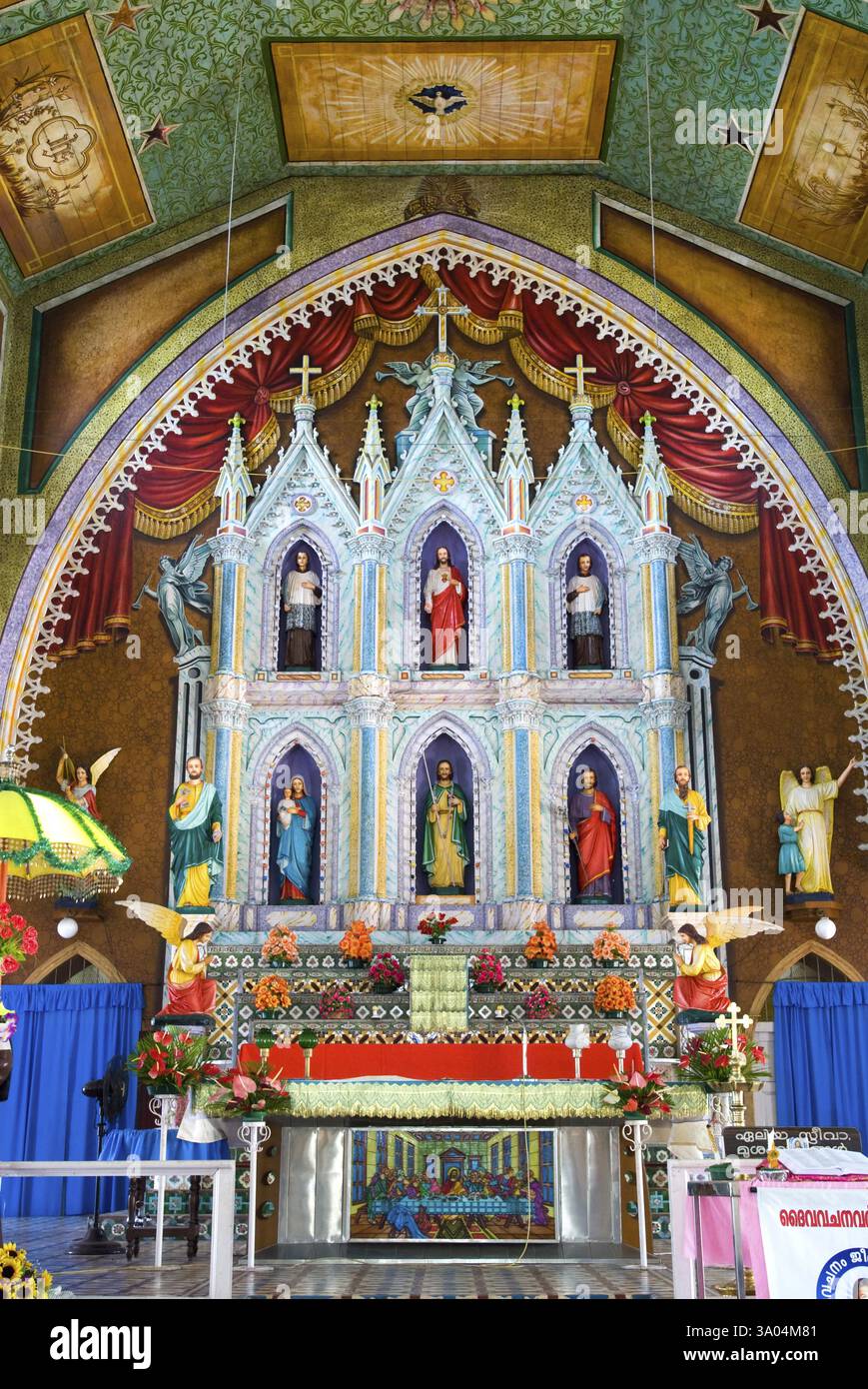 Altar in St. Thomas Forane church in North Paravur, Kerala, India, Asia ...