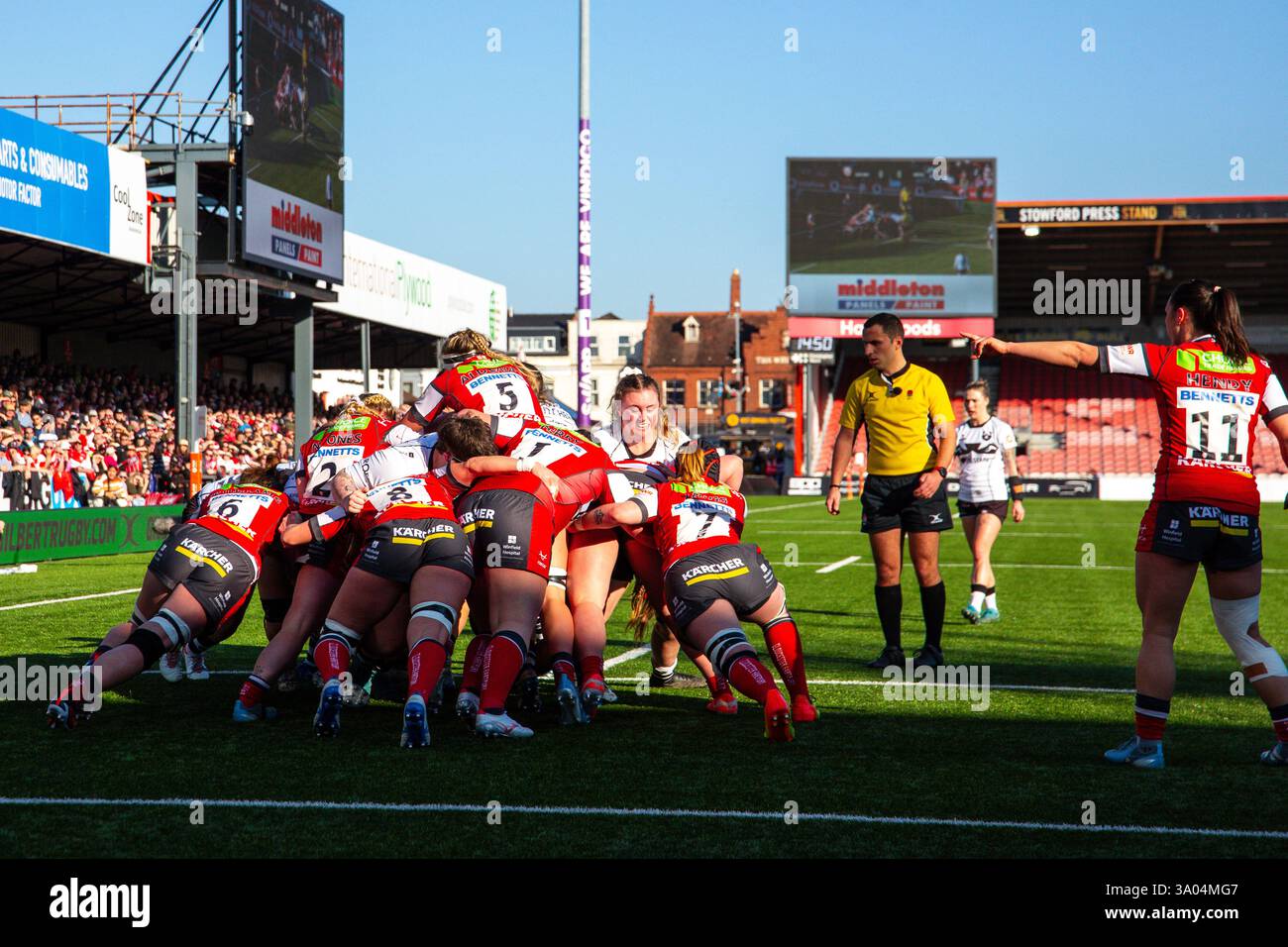 Gloucester, UK, 2nd March 2025 Gloucester-Hartpury defend versus ...