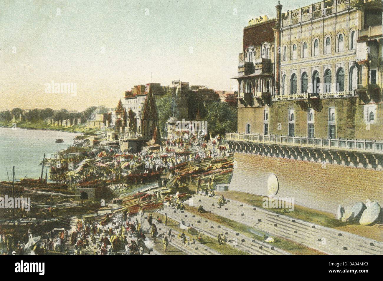 Heritage, old picture postcard, Dasaswedh Ghat, Benares, Varanasi ...