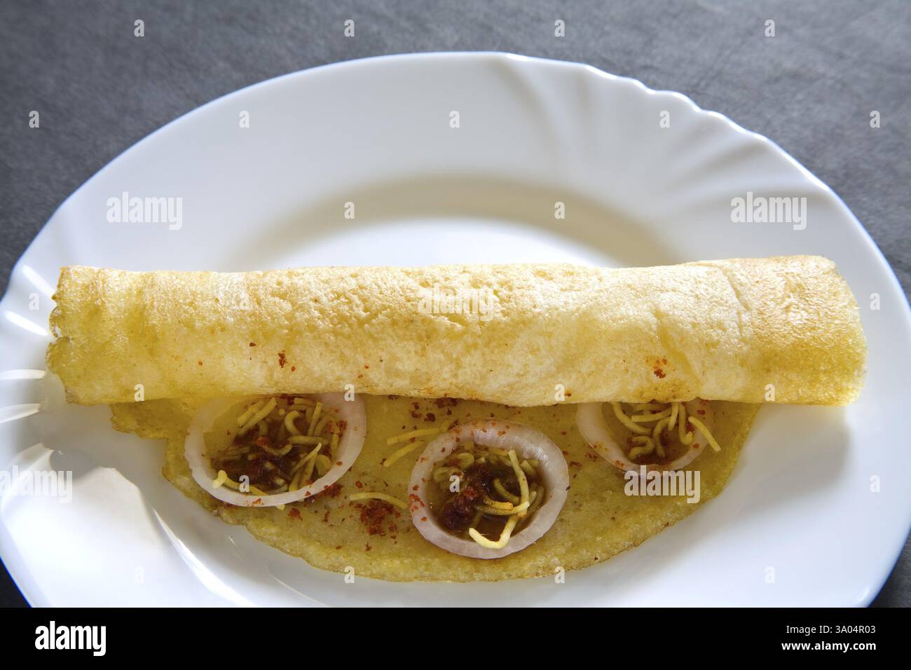 Fast food rawa masala dosa served in dish on grey background 19-May ...