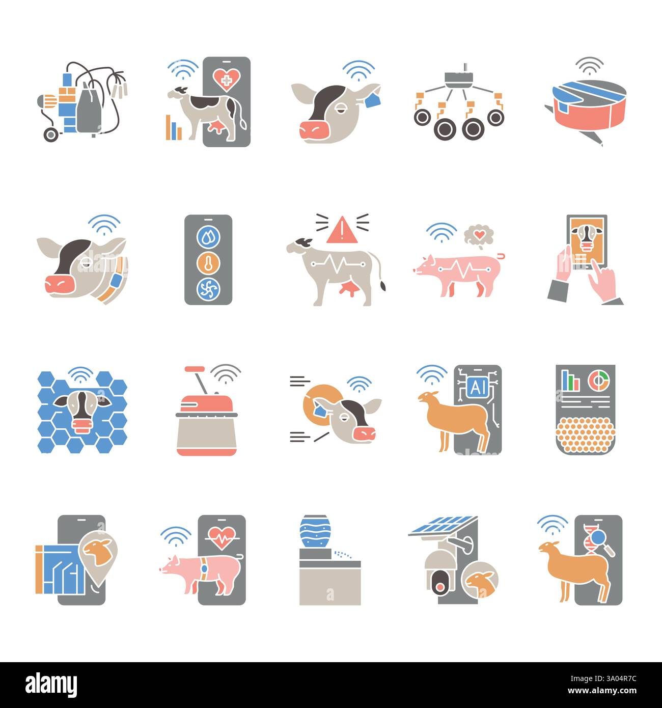 Smart animal farm flat icons set. Vector isolated element Stock Vector ...