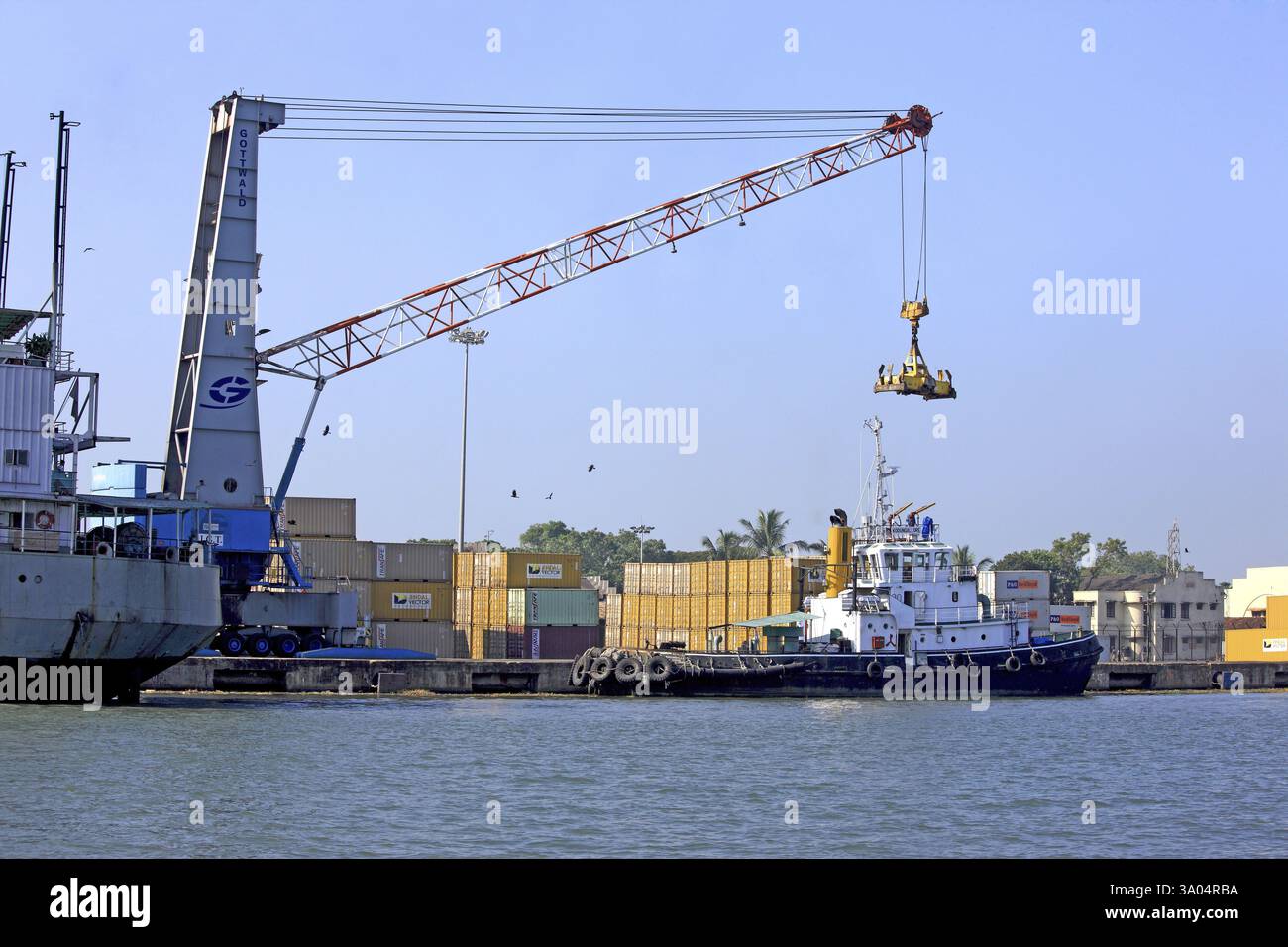 Containers handling yard, Cochin Kochi harbour, Kerala, India, Asia ...