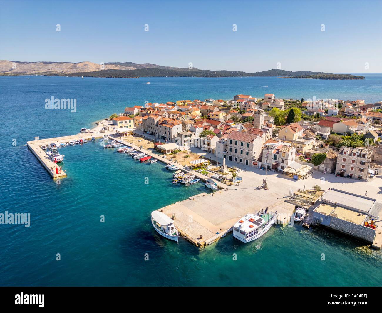 Krapanj Island, Croatia - July 27, 2024: Aerial view of Krapang island ...