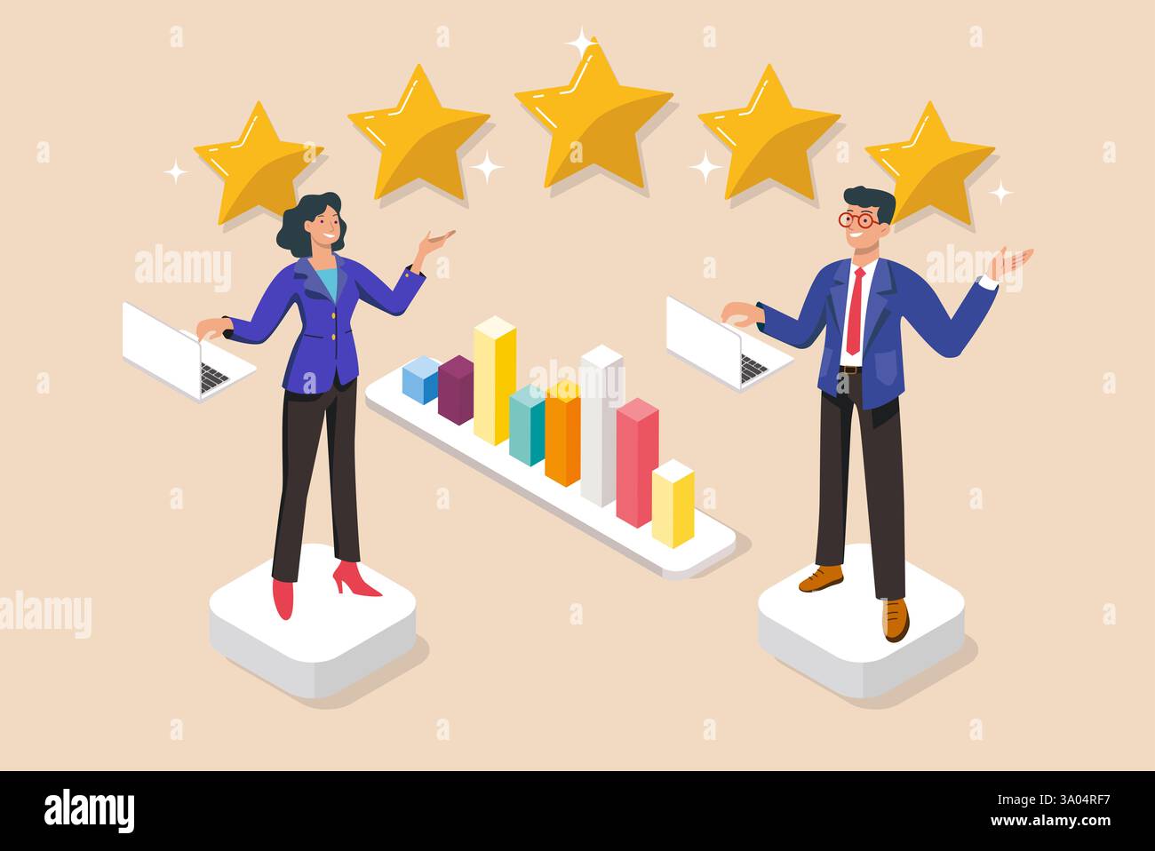 Business colleagues showing positive statistics with five star rating ...