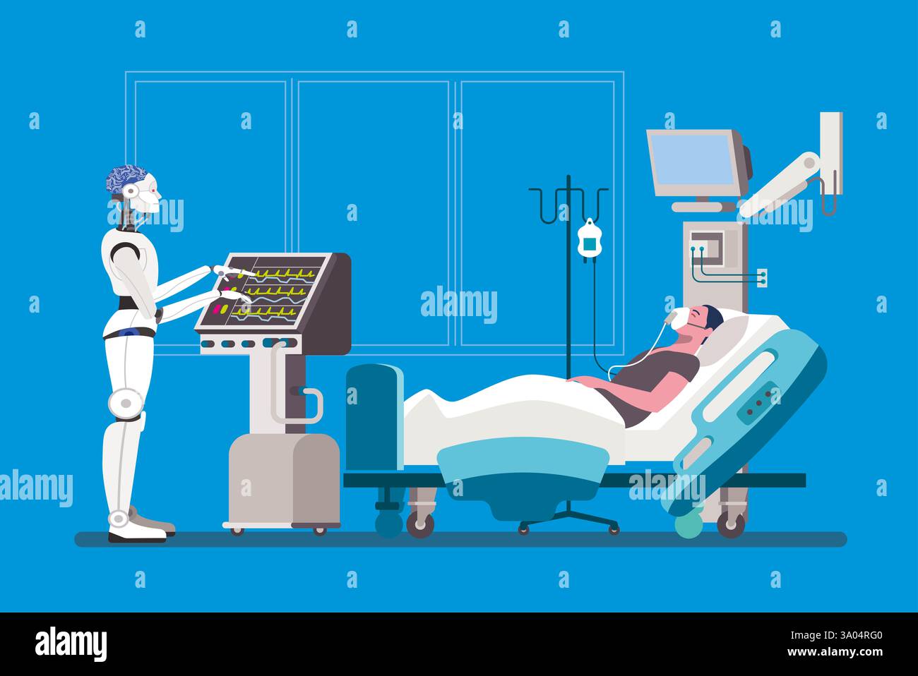 Humanoid robot assisting medical staff, monitoring patient vitals in ...