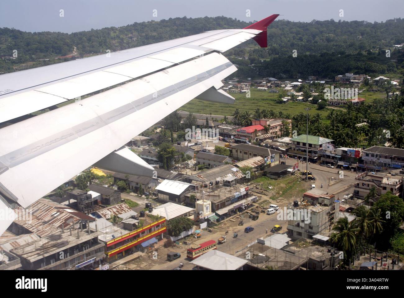 Aerial view of aeroplane wing and Port Blair, India, Asia Stock Photo ...