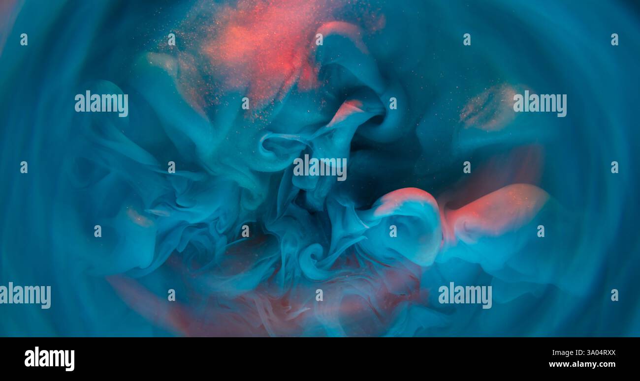 Fume explosion. Mystical paint. Blue peach sparkling mist wave flow in ...