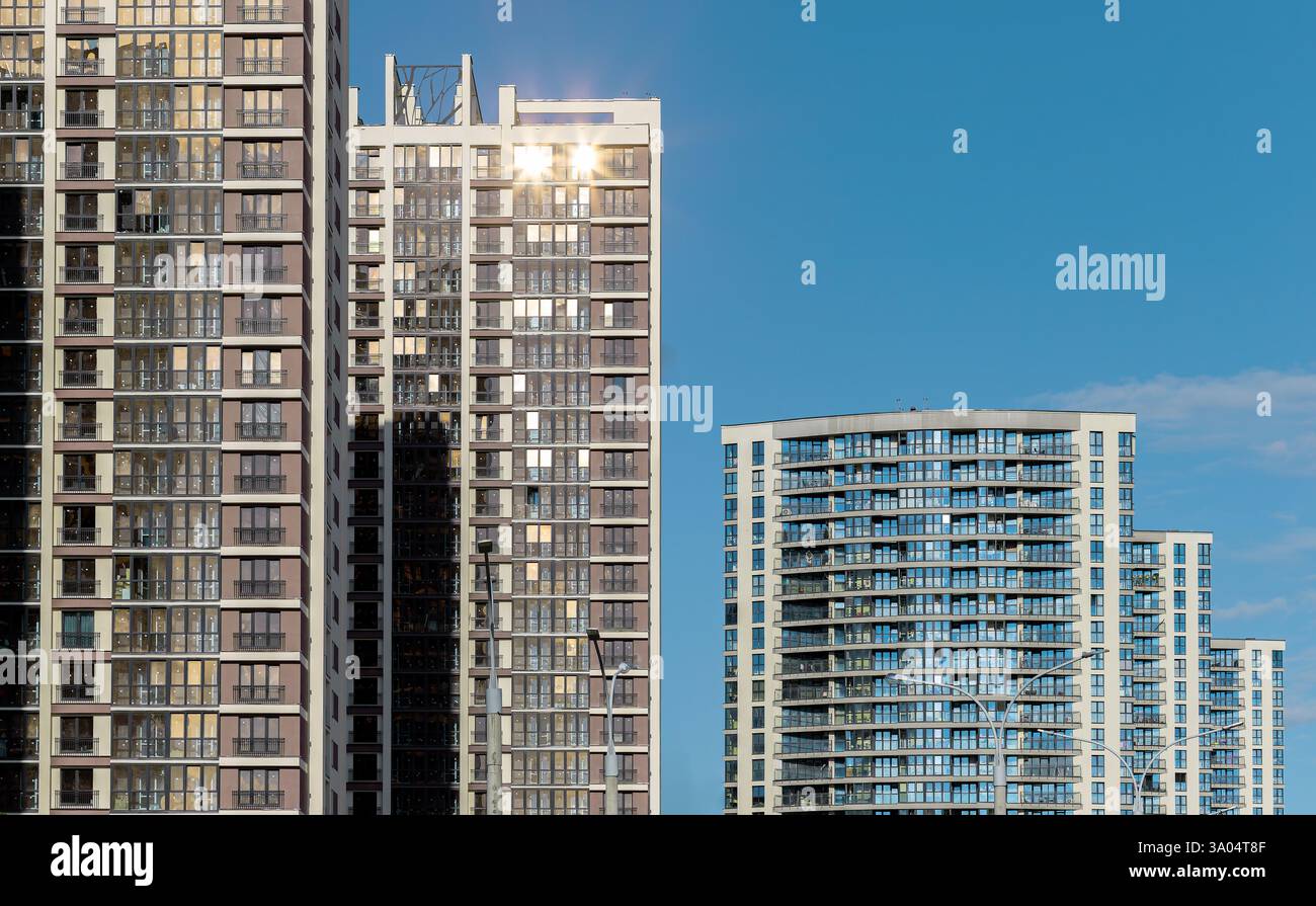 Multistorey building in a metropolitan district. Concrete and glass ...
