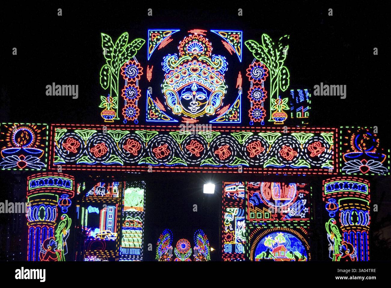 Decorated mandap for Durga Puja celebrated festival, Kolkata, West ...