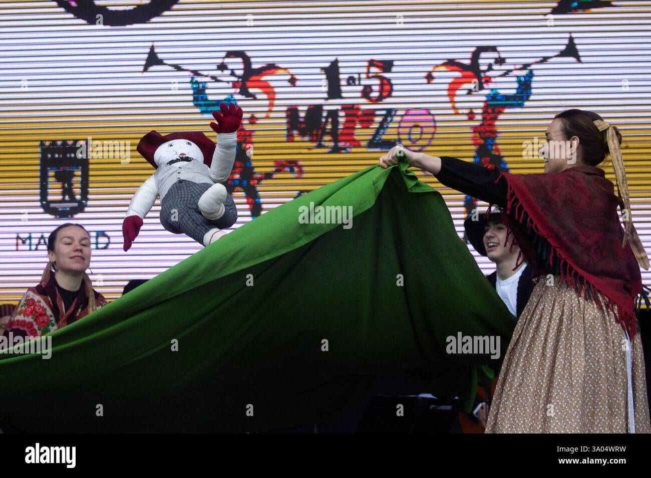 Madrid, Spain. 02nd Mar, 2025. A doll known as "el pelele" is raise ...