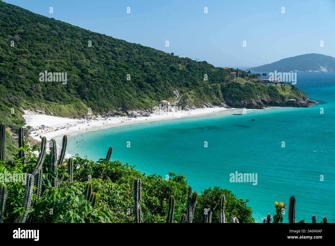 Aerial view of Pontal do Atalaia beach surrounded by lush greenery and ...