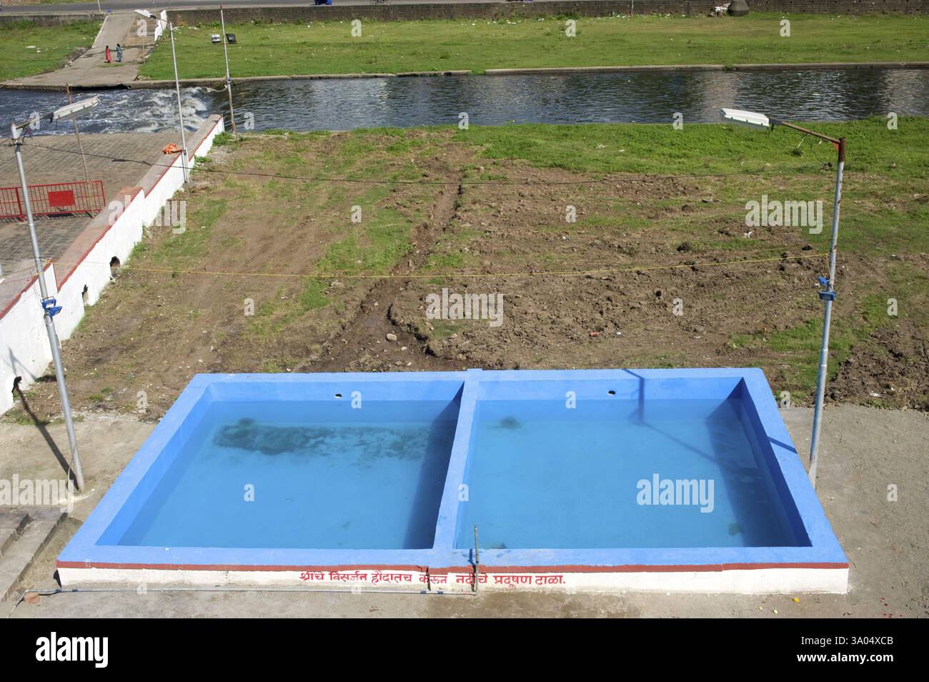 Aerial view of artificial tank at the bank of mutha river festival at ...