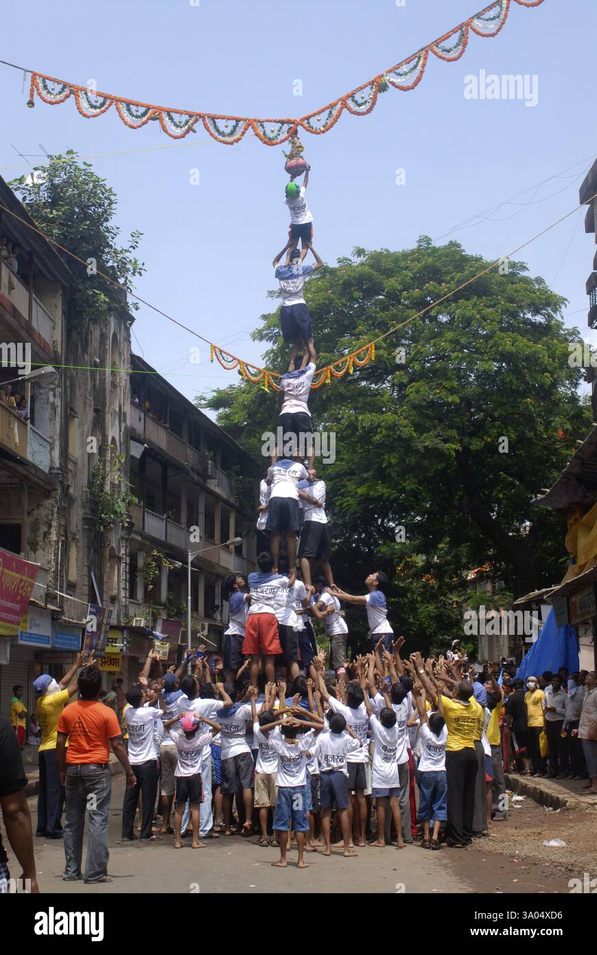Human pyramid trying to break dahi handi on janmashtami festival at ...