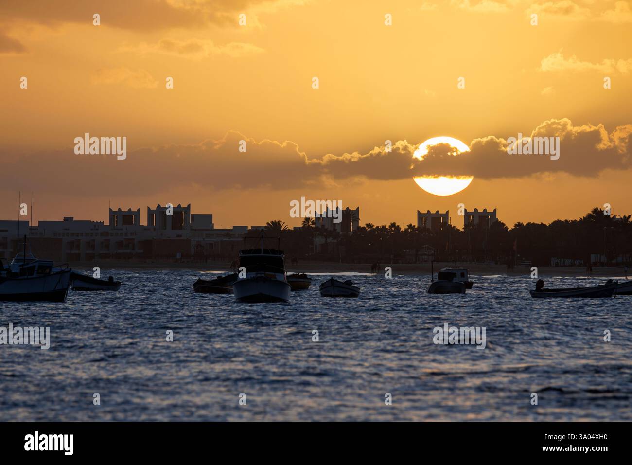 Sunset over the port of Santa Maria, Sal Island Stock Photo - Alamy