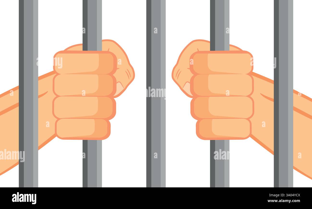 Hands holding onto prison bars, Prisoner incarcerated in a jail cell ...