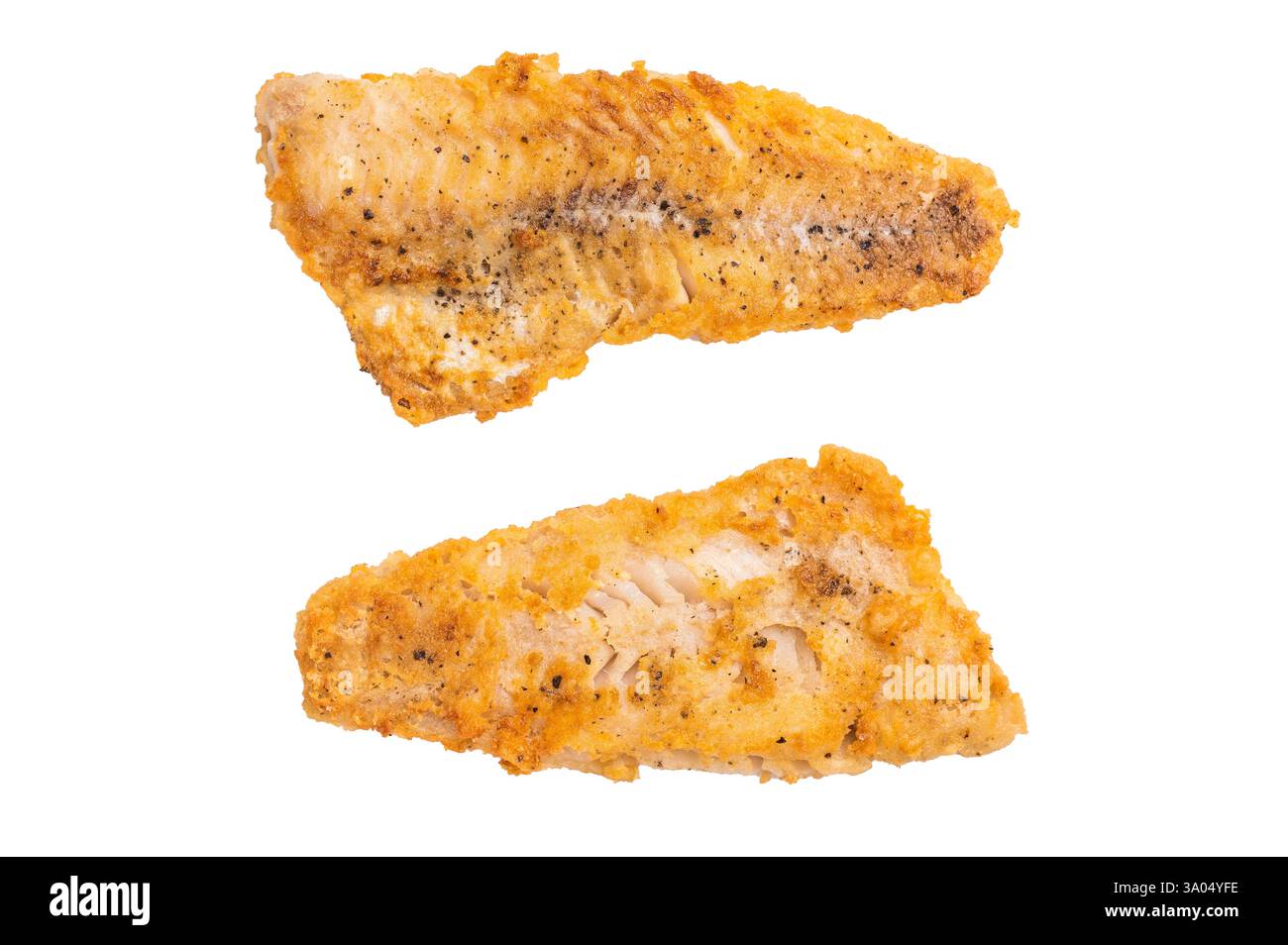 Fried Haddock white fish fillet isolated on white background. top view ...