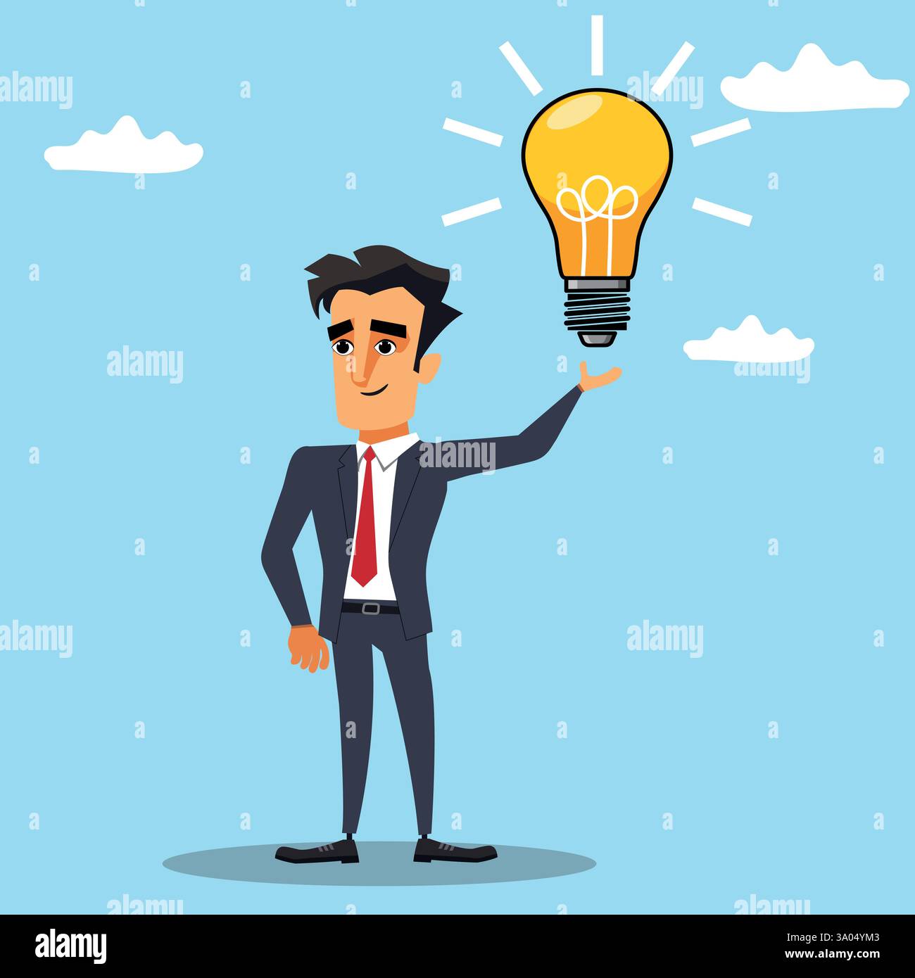 Businessman with a lightbulb moment, an idea or solving a problem ...