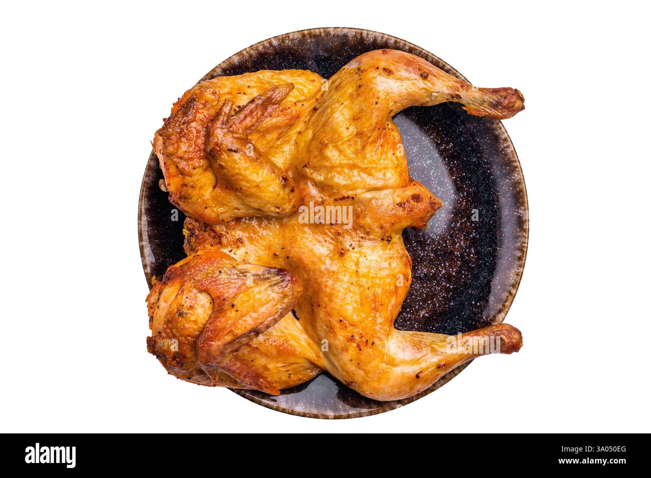 Baked chicken Tobacco with spices, poultry meat on plate isolated on ...