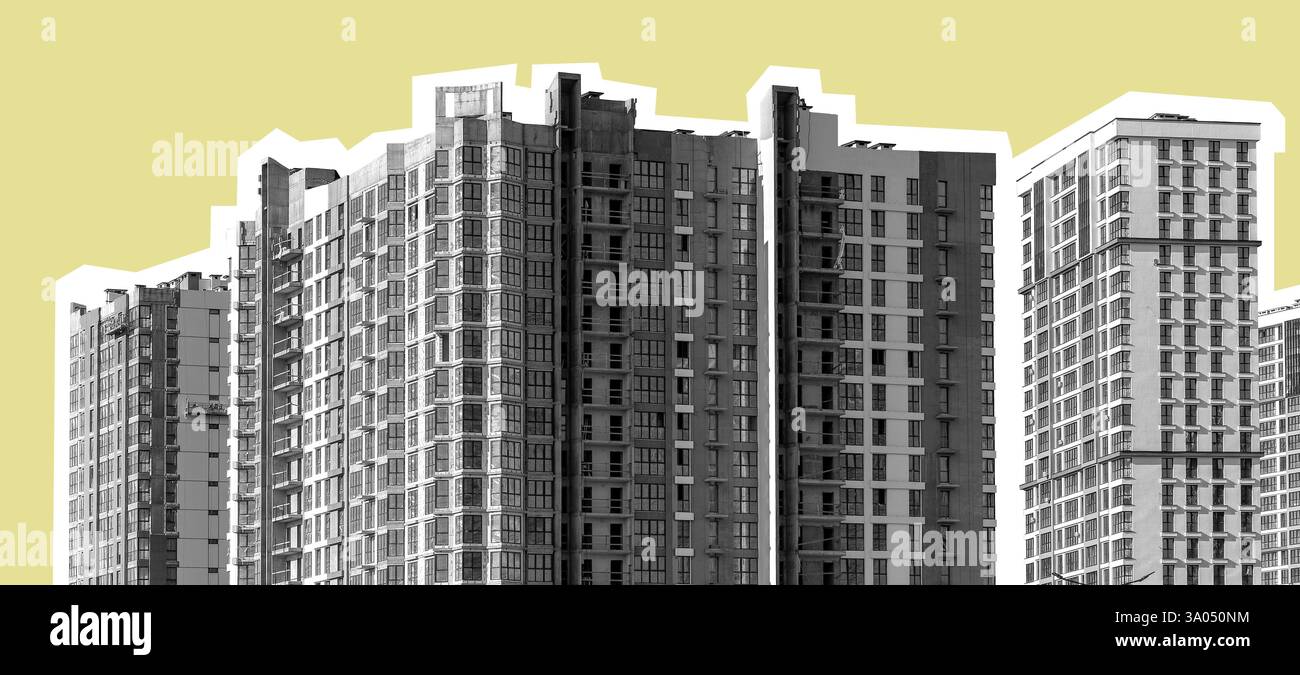 Modern high-rise building in the city, featuring a concrete exterior ...