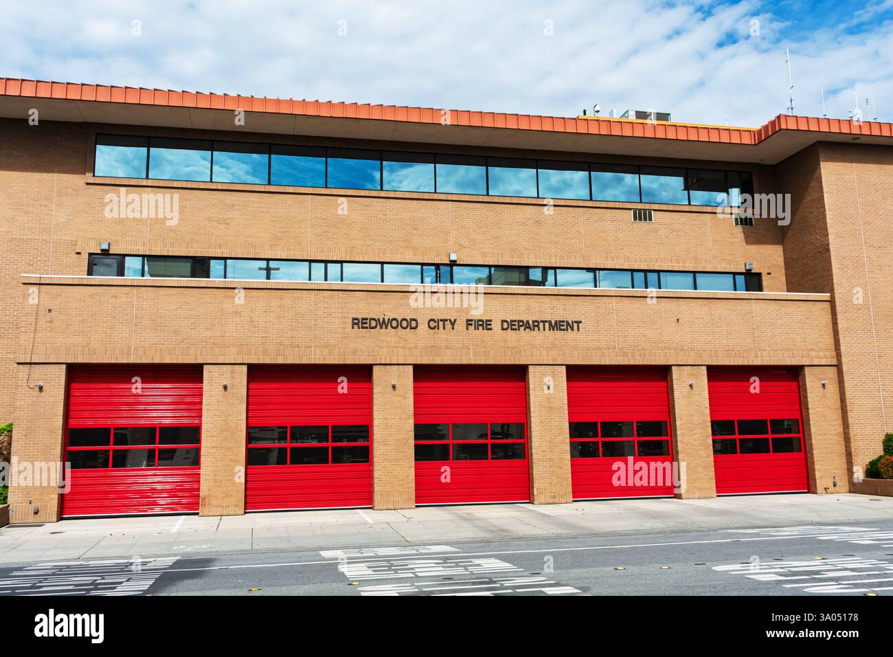 Redwood City Fire Department building exterior view with closed red ...