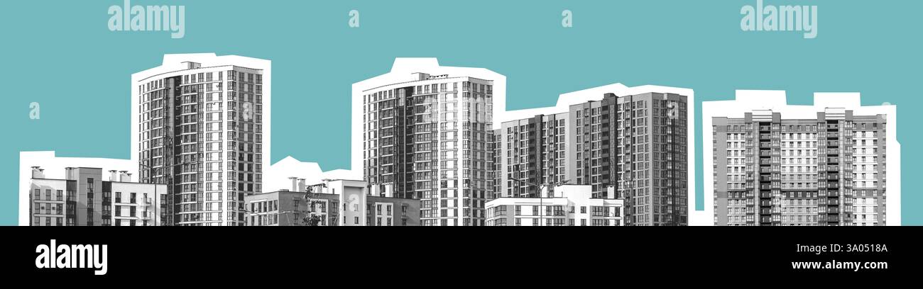Architecture panorama featuring modern high-rise residential buildings ...