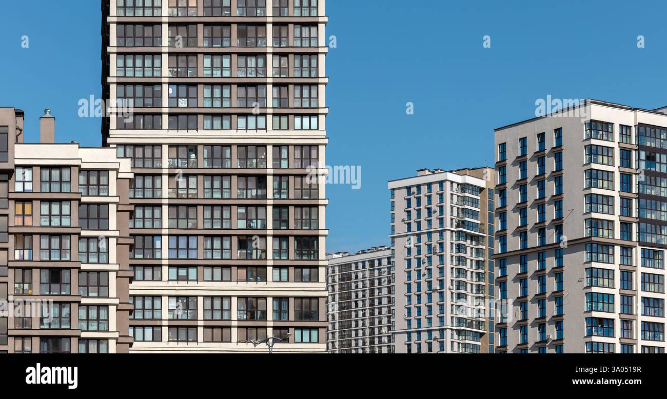 Architecture of modern highrise building in metropolitan city. Exterior ...