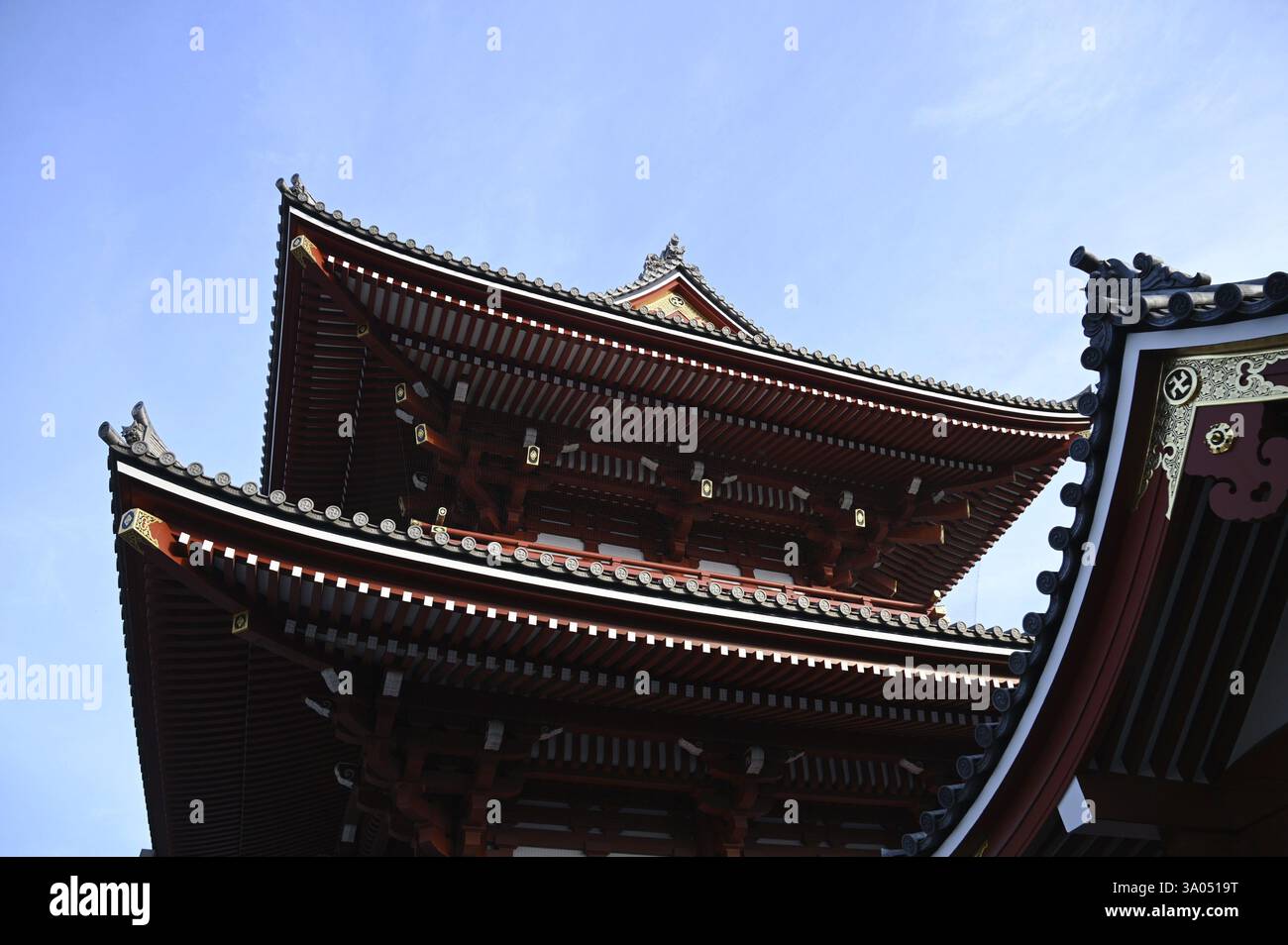 Rooftop architectural detail of the Hōzōmon Treasure House Gate on the ...