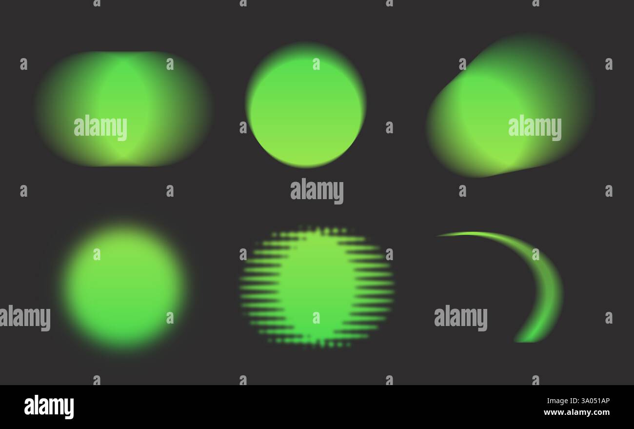 Abstract design set featuring futuristic glowing neon green circles ...
