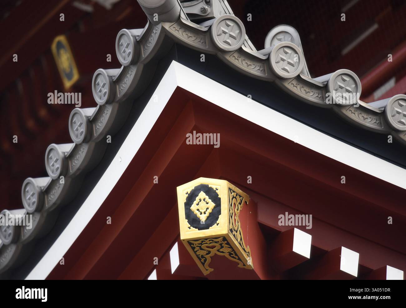 Rooftop architectural detail of the Hōzōmon Treasure House Gate on the ...