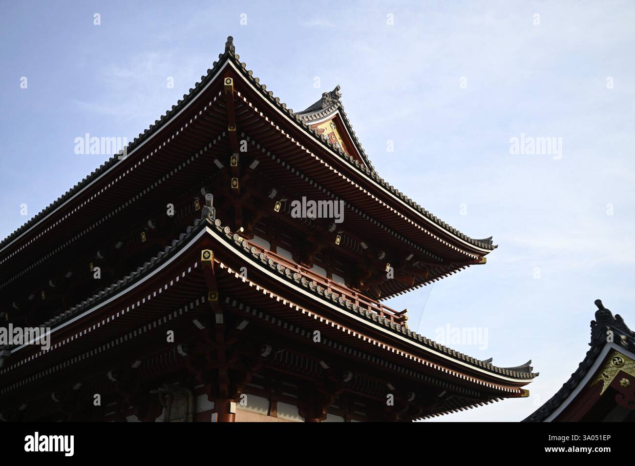 Rooftop architectural detail of the Hōzōmon Treasure House Gate on the ...