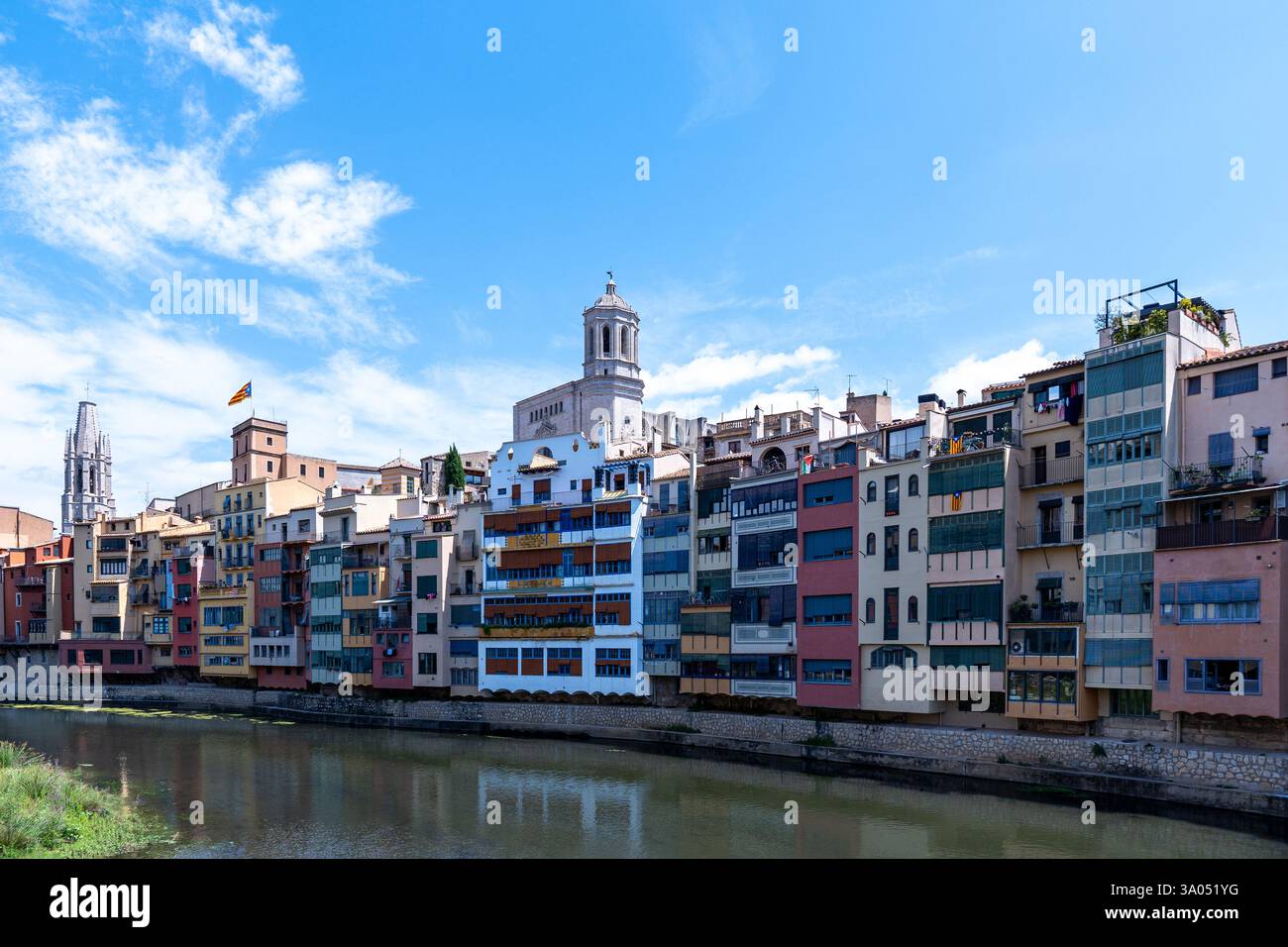 Colorful facades of houses on the river Onyar in Girona, Spain Stock ...