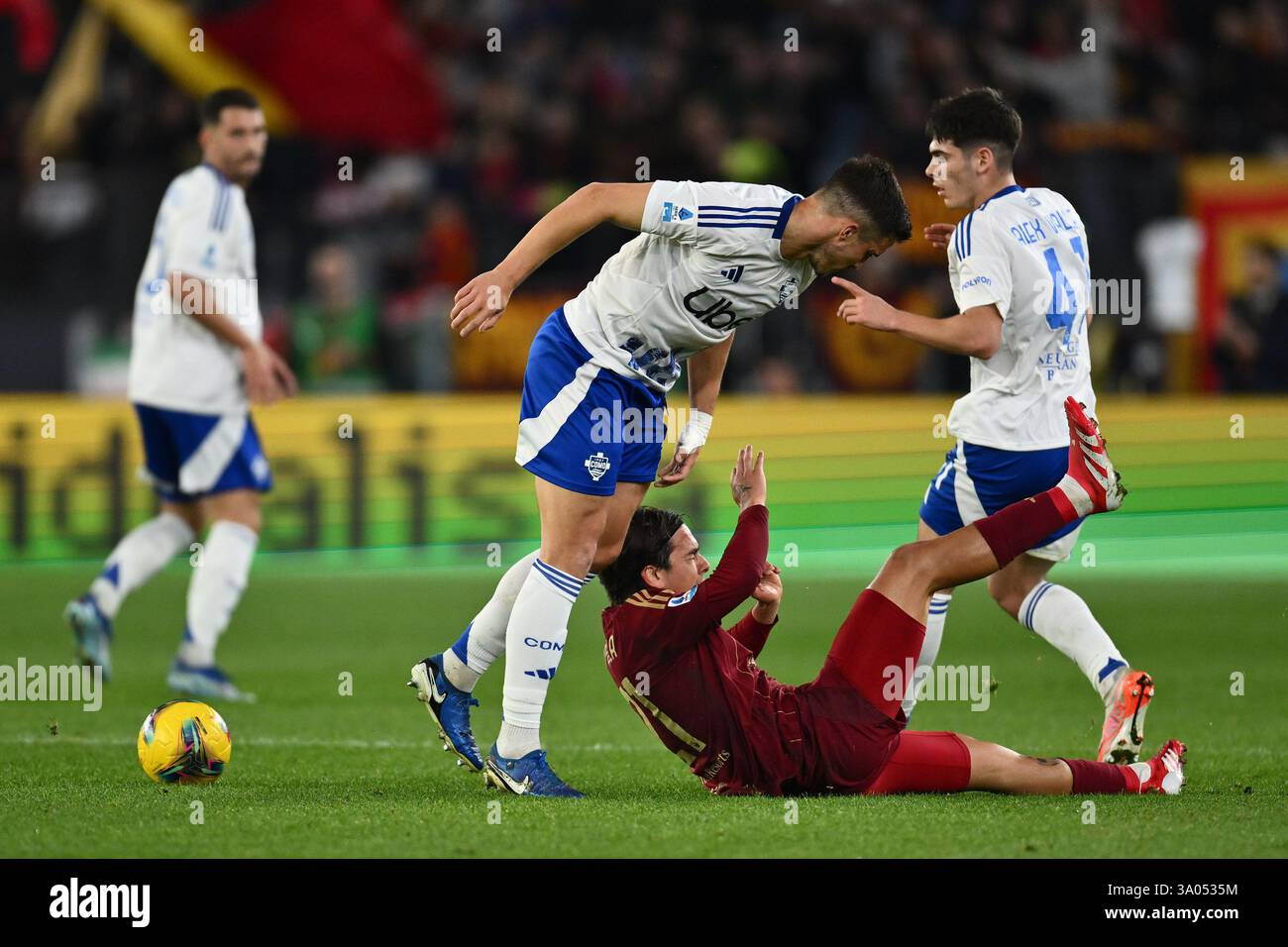 Rome, Italy. 02nd Mar, 2025. Marc-Oliver Kempf of Como 1907 and Paulo Dybala of A.S. Roma are in ...