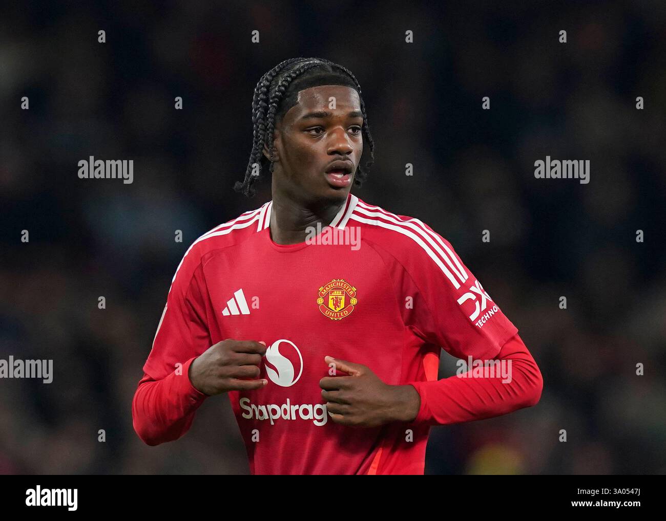 Manchester, UK. 2nd Mar, 2025. Ayden Heaven of Manchester United on his ...