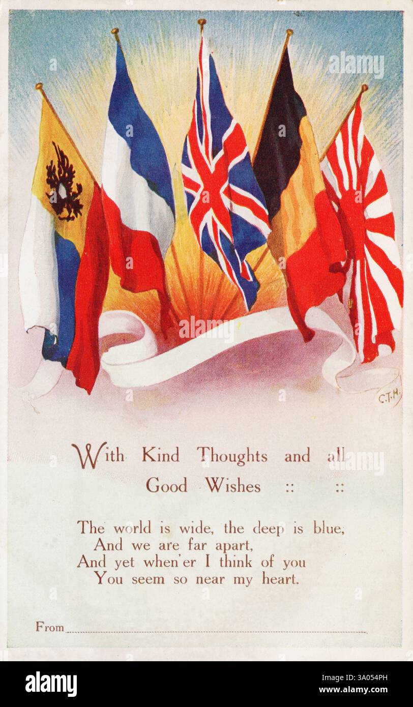 Five Flags of the Allied Powers, World War One era postcard Stock Photo ...