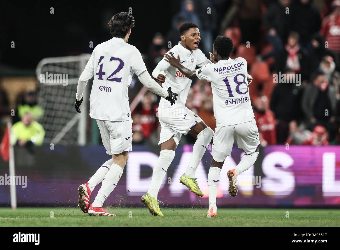 Liege, Belgium. 02nd Mar, 2025. Anderlecht's Nilson Angulo celebrates ...