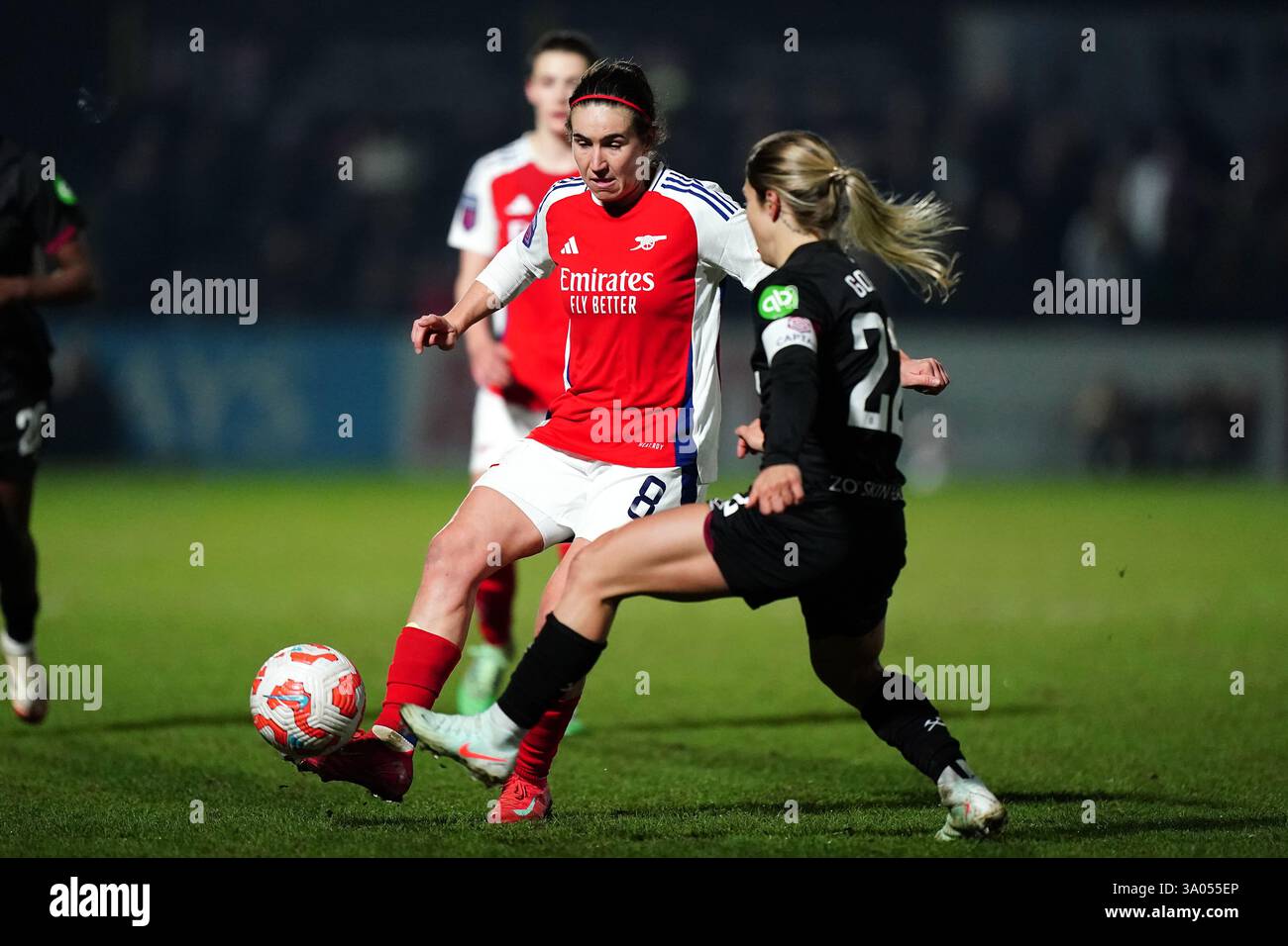 Arsenal's Mariona Caldentey (left) and West Ham United's Katrina Gorry ...