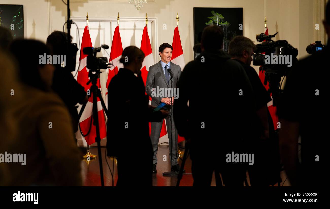 Prime Minister Justin Trudeau holds a press conference at Canada House ...