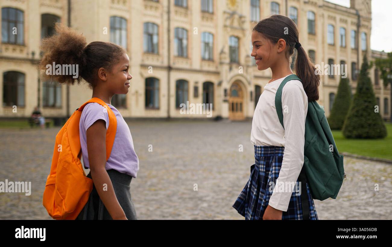Multiracial girls african american kids happy children going from ...