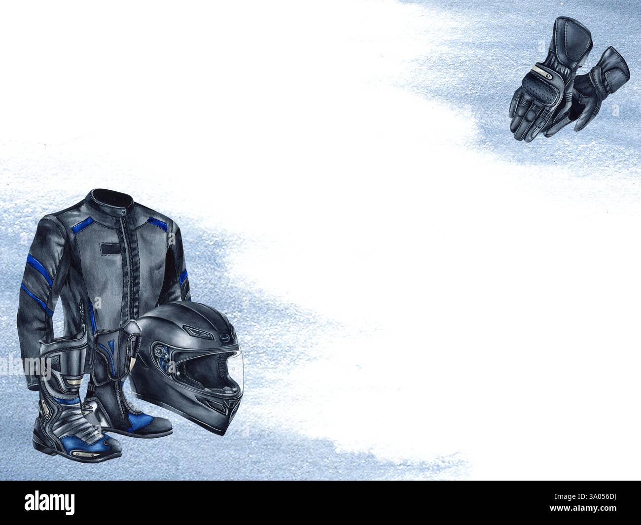 Banner motorcycle crash helmet, gloves, boots and jacket. Moto clothing ...