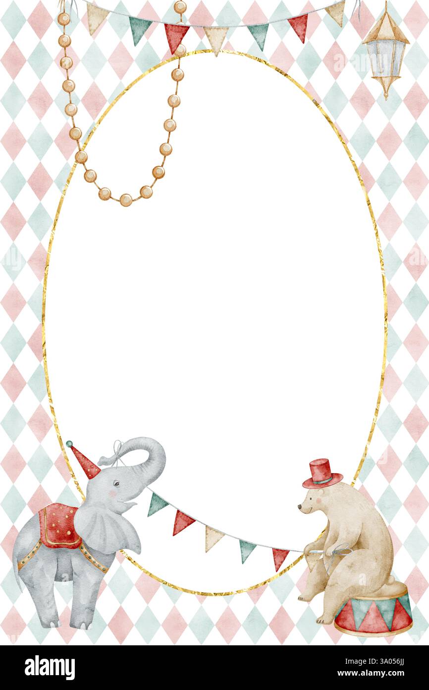 illustration of Circus themed Card template featuring watercolor ...