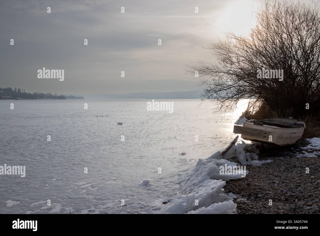 Pond (dam) Lipno, when its frozen and its too small for the ice, which ...