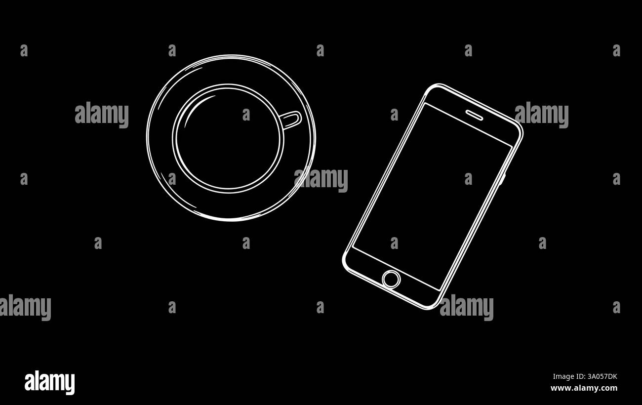 Coffee cup phone sketch. Simple line art design. Perfect for mobile app ...
