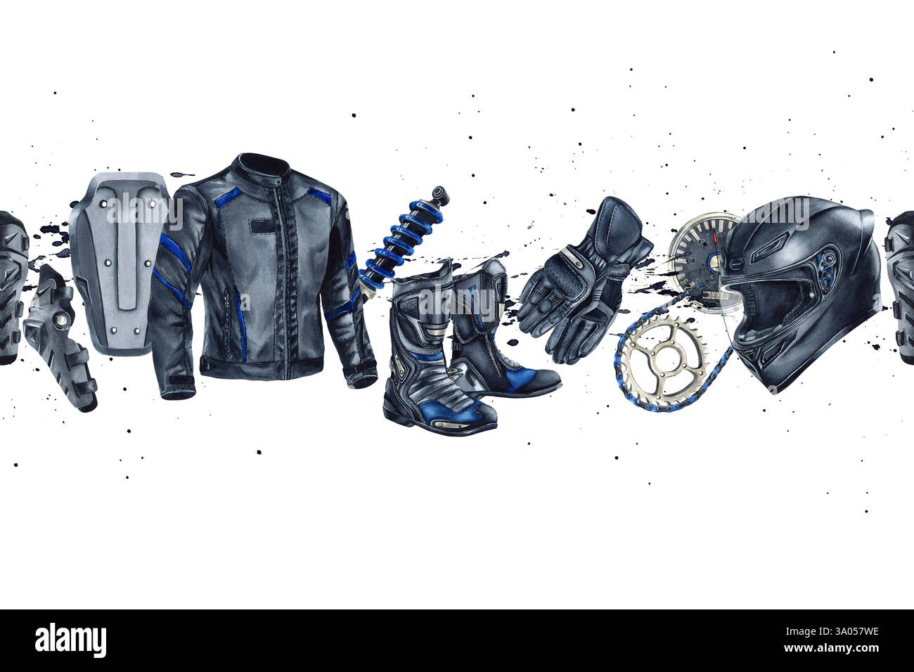 Seamless banner motorcycle helmet, gloves, boots, jacket. Border Moto ...