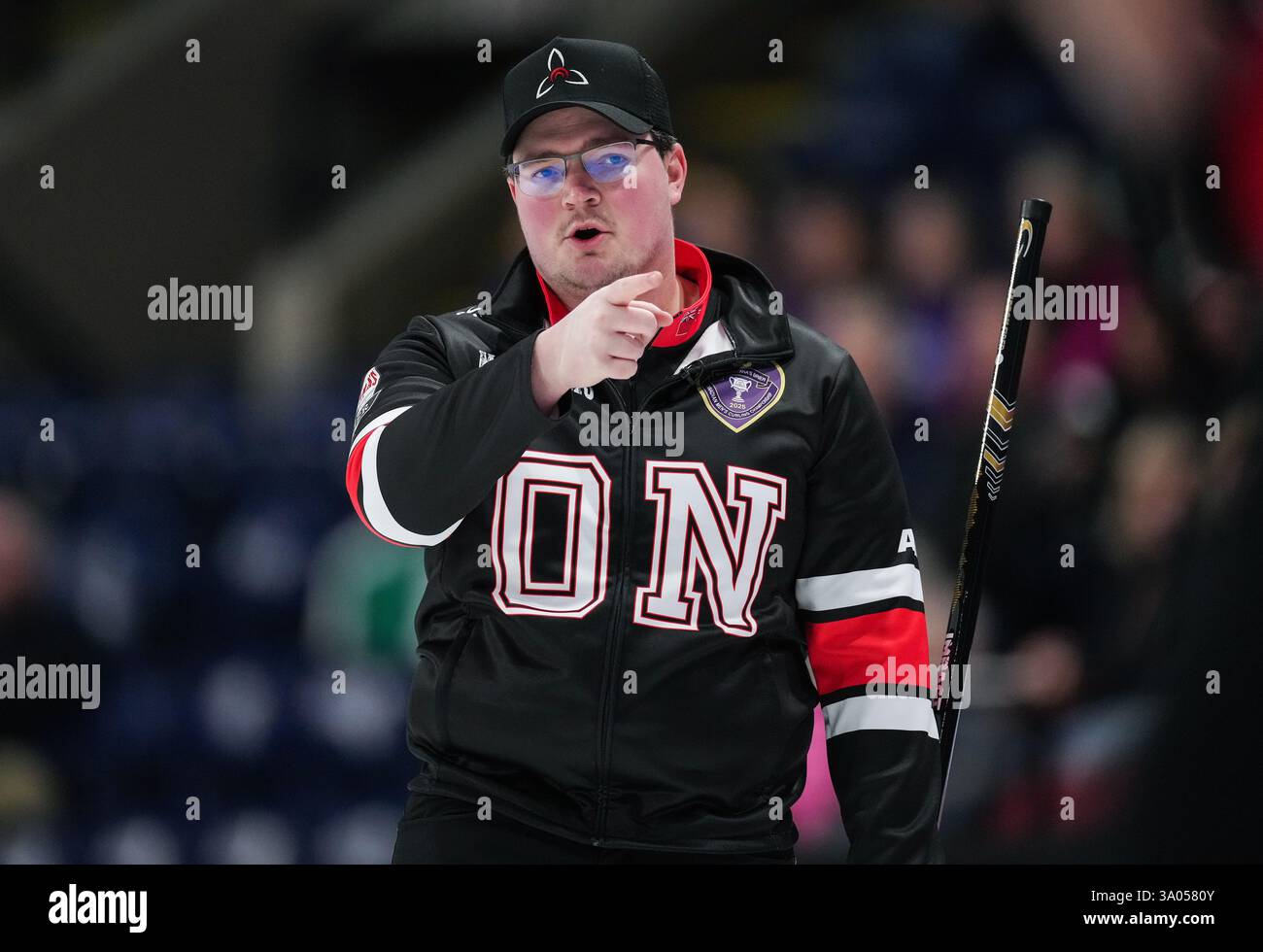 Kelowna, Canada. 02nd Mar, 2025. Ontario skip Sam Mooibroek gestures ...