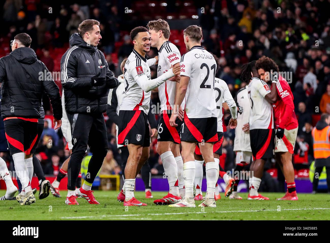 Manchester, UK. 02nd Mar, 2025. Fulham players celebrate their penalty shootout victory after ...