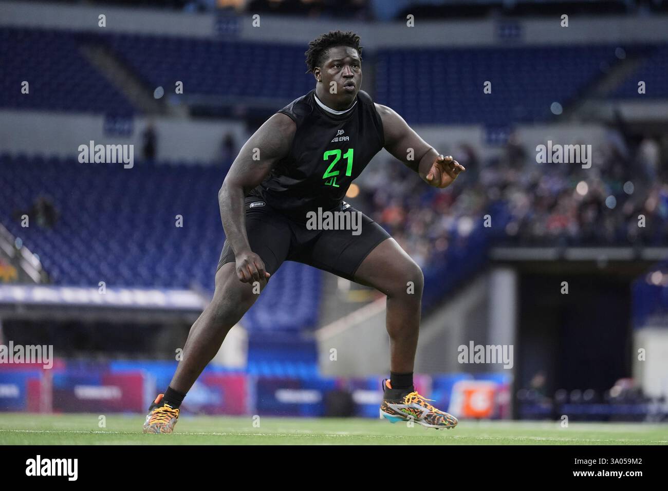 LSU offensive lineman Emery Jones Jr. runs a drill at the NFL football ...