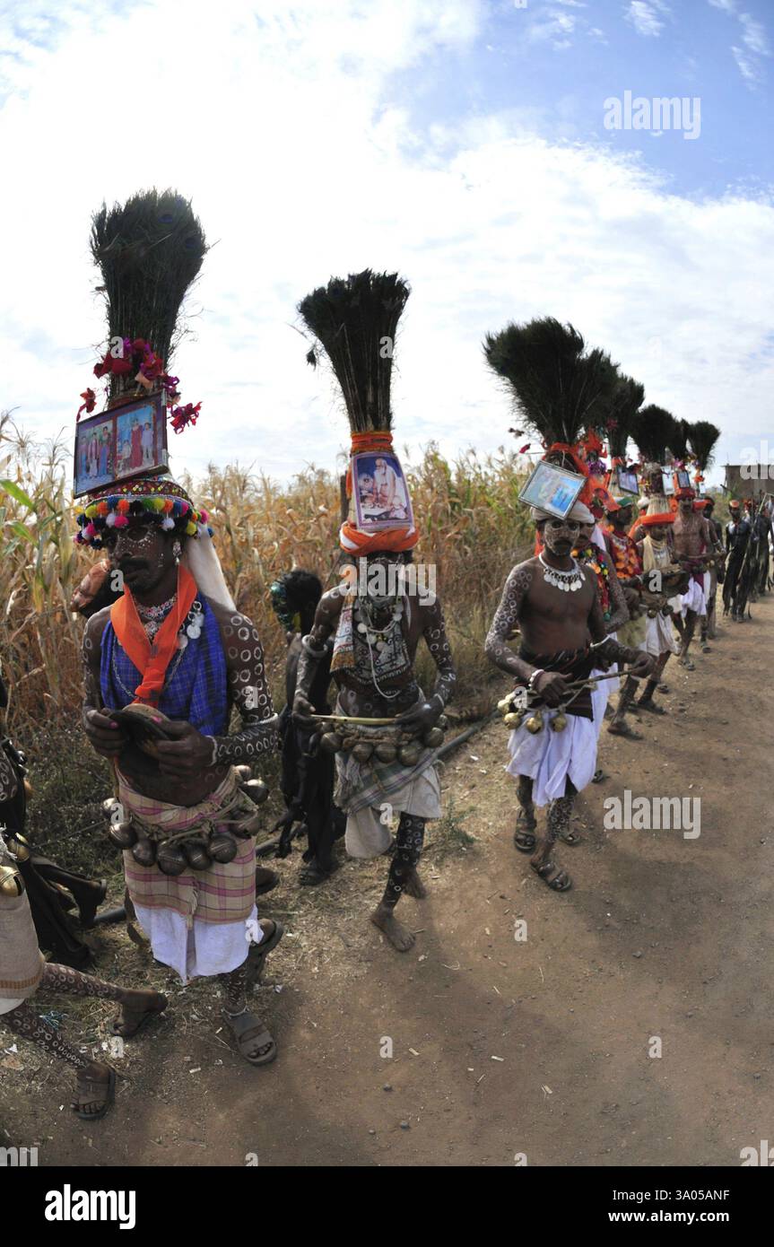Tribals dancing in holi festival, Kawant, Gujarat, India March-2010 ...