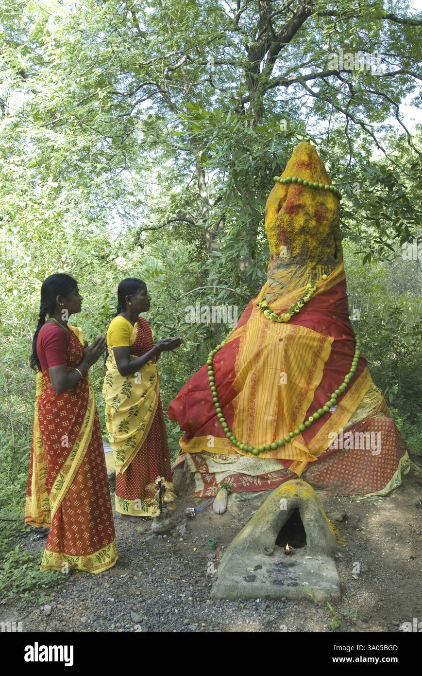 Women worshipping snake, Putru or white ant-hill near Adoor, Tamil Nadu ...